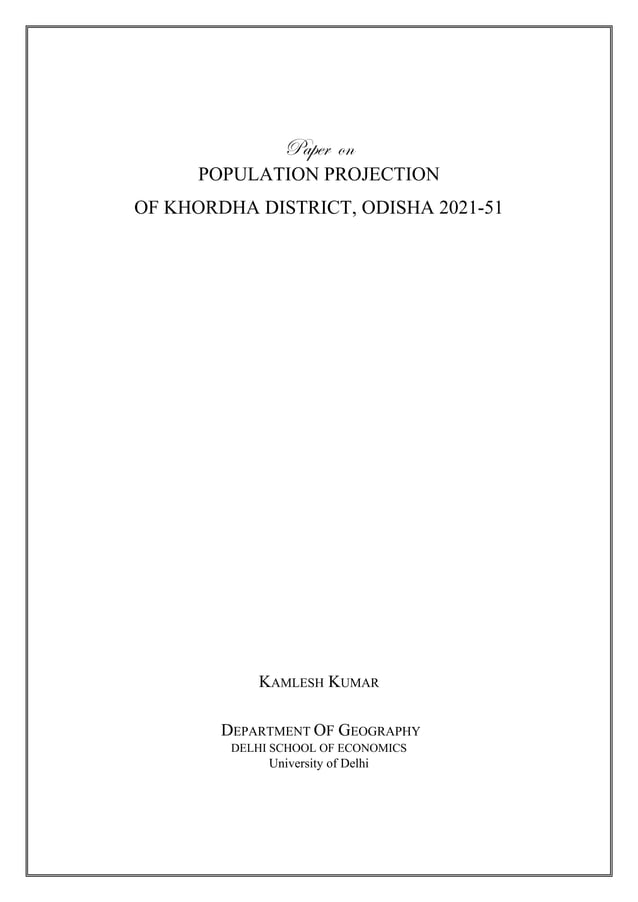 Population Projection of Khordha District, ODISHA 2021-51 | PDF