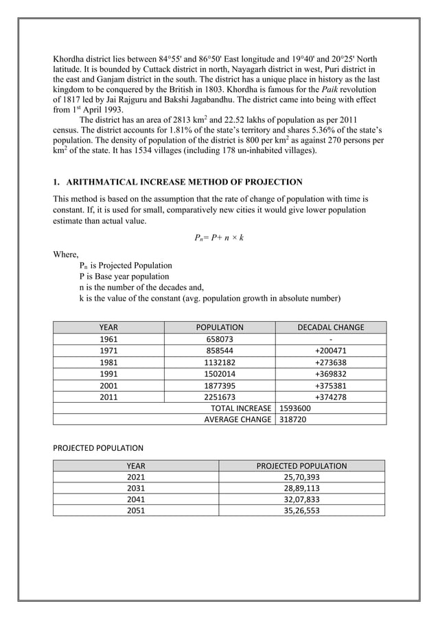 Population Projection of Khordha District, ODISHA 2021-51 | PDF