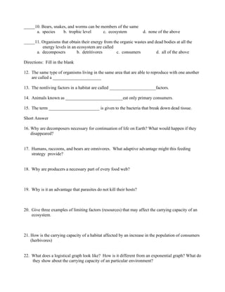 Populations Communities Ecosystems Final Exam Review | DOC