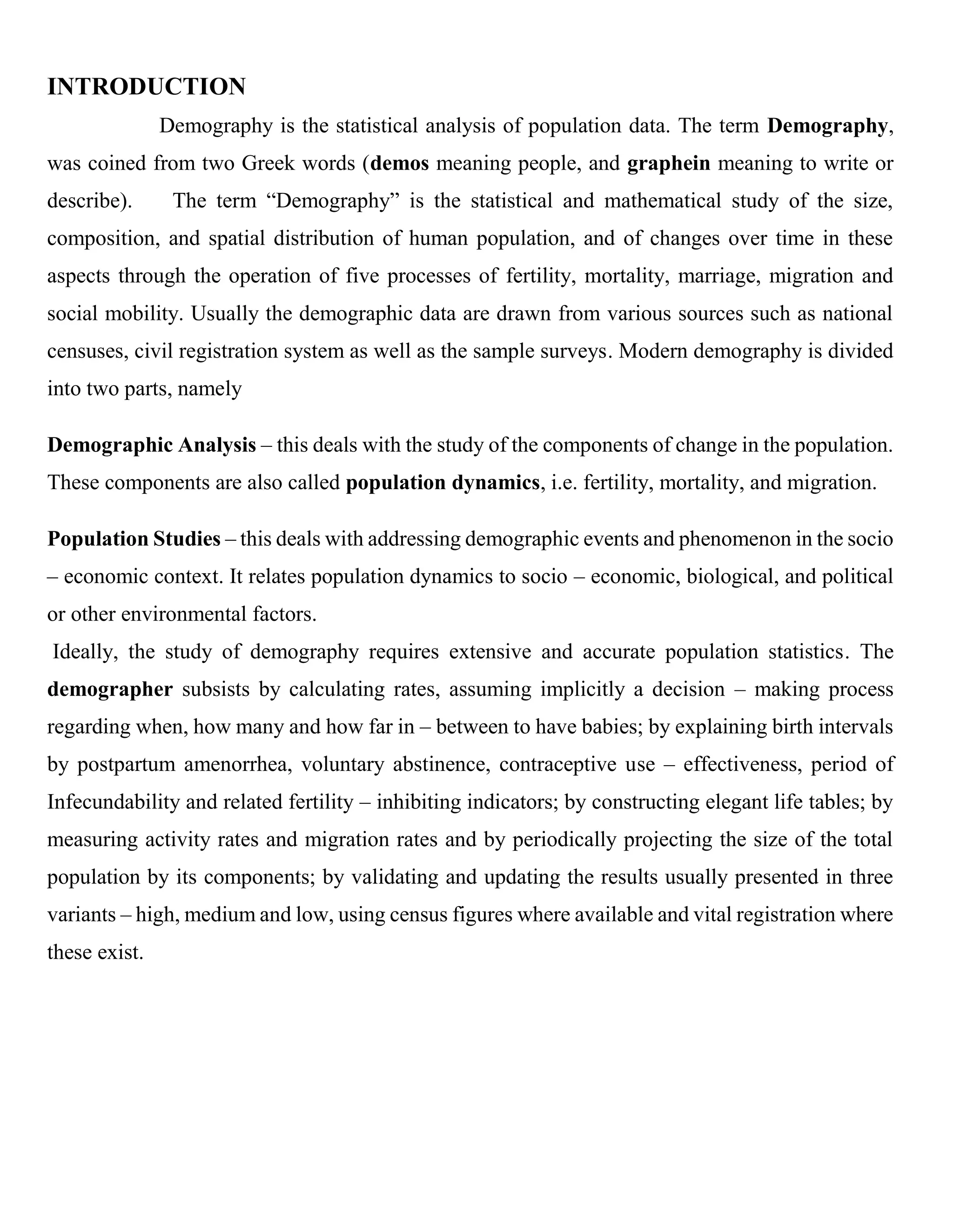Population Studies / Demography Introduction | PDF