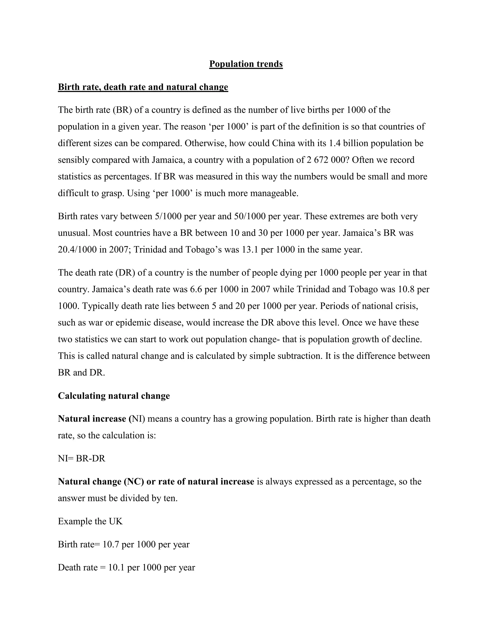 CSEC Human Geography- Population , Urbanization and Migration | PDF