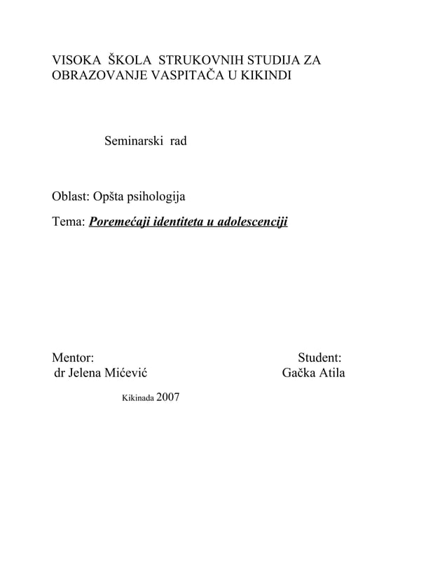 Poremecaji identiteta u adolescenciji | DOC