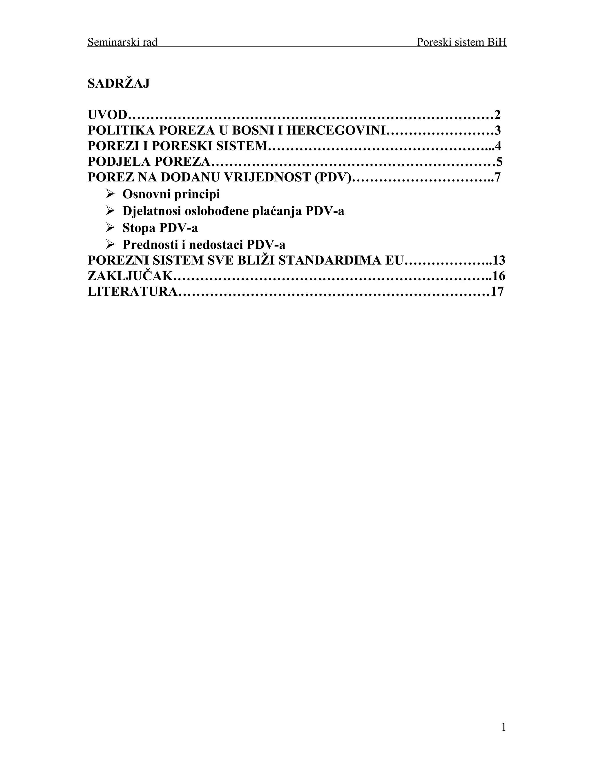 Poreski sistem bih ij | DOC