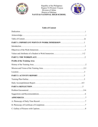MANILYN IDORITA PORTFOLIO IN WORK IMMERSION | PDF