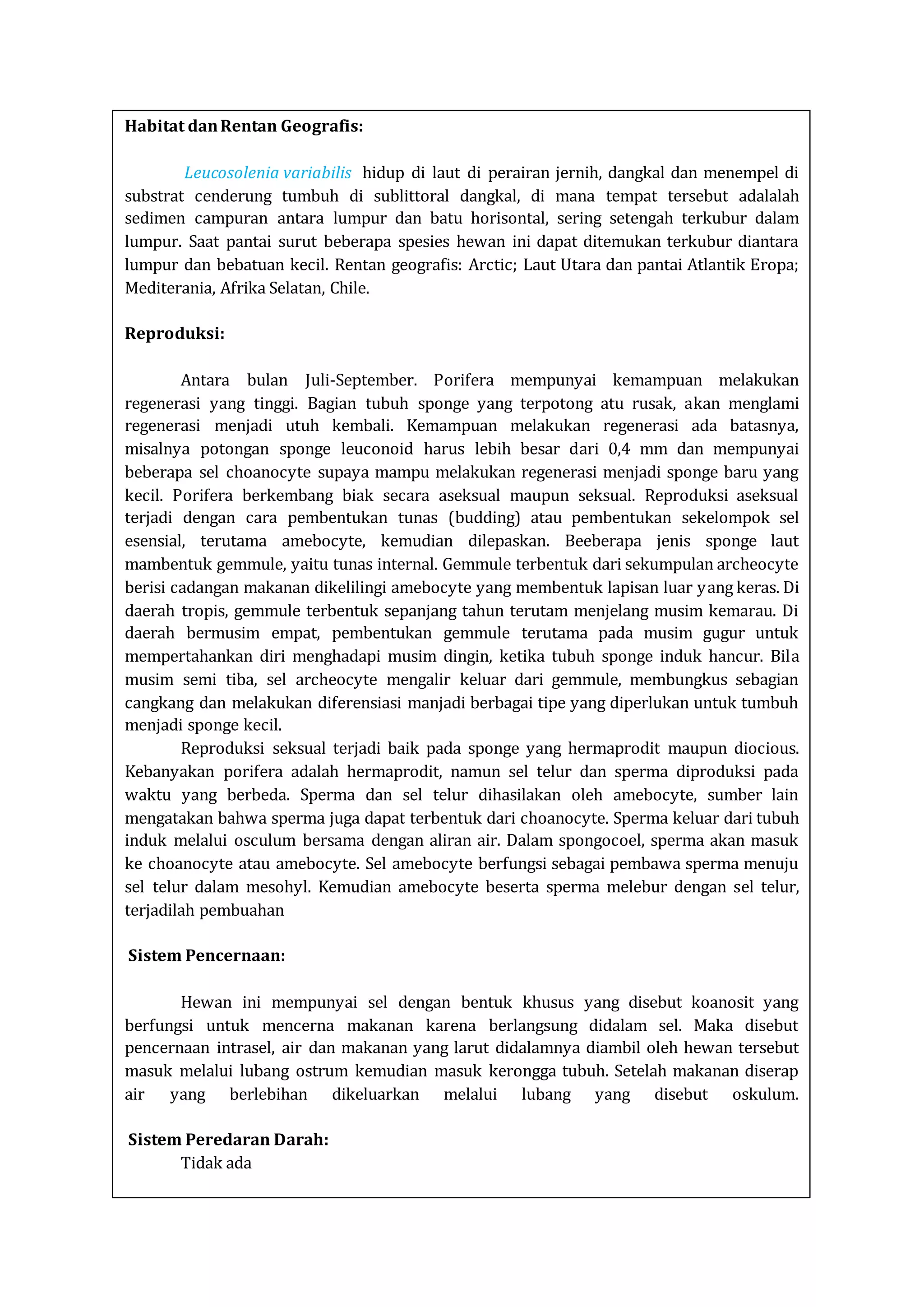 Porifera leucosolenia viriabilis | DOCX