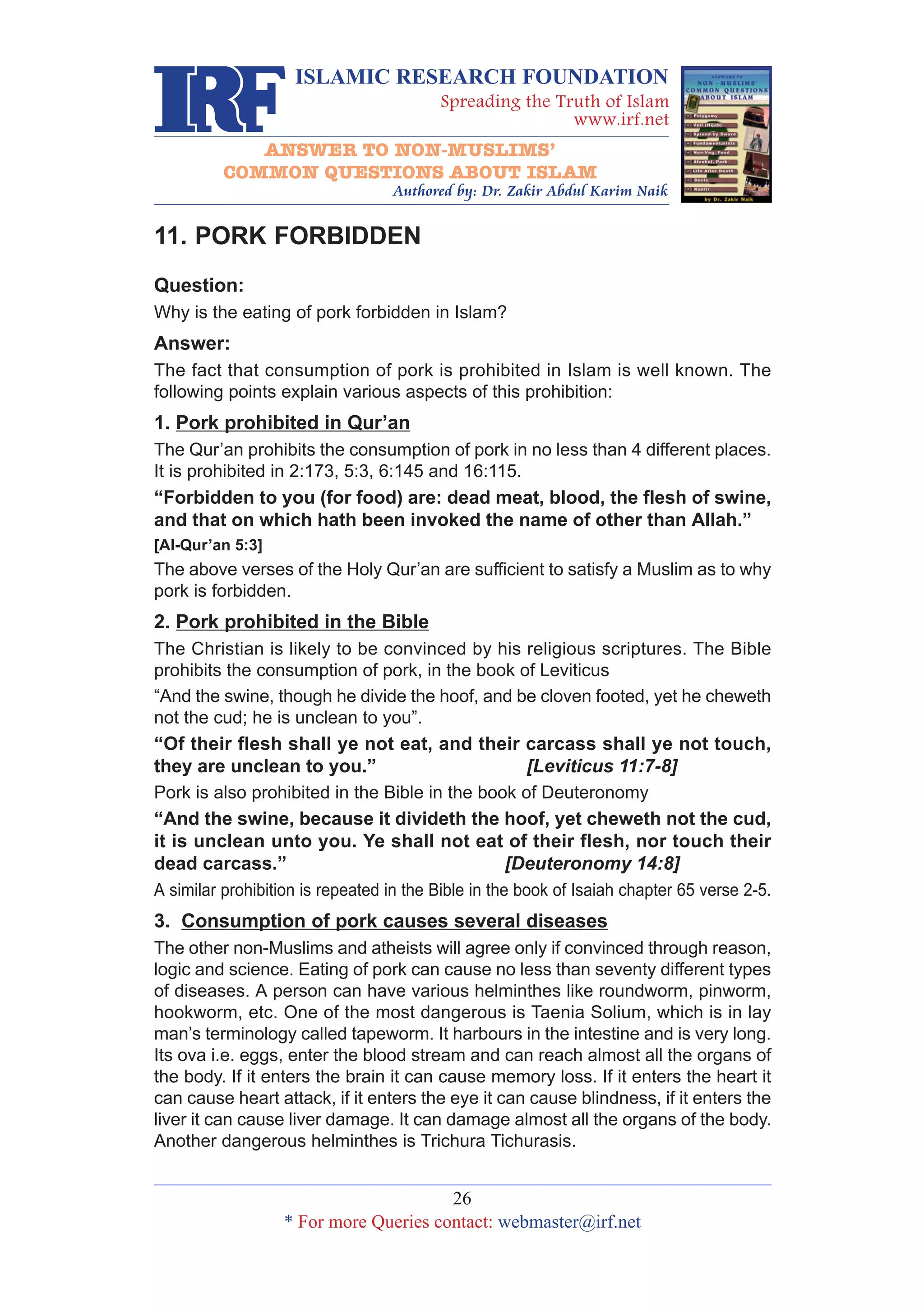 Pork forbidden by dr. zakir naik | PDF