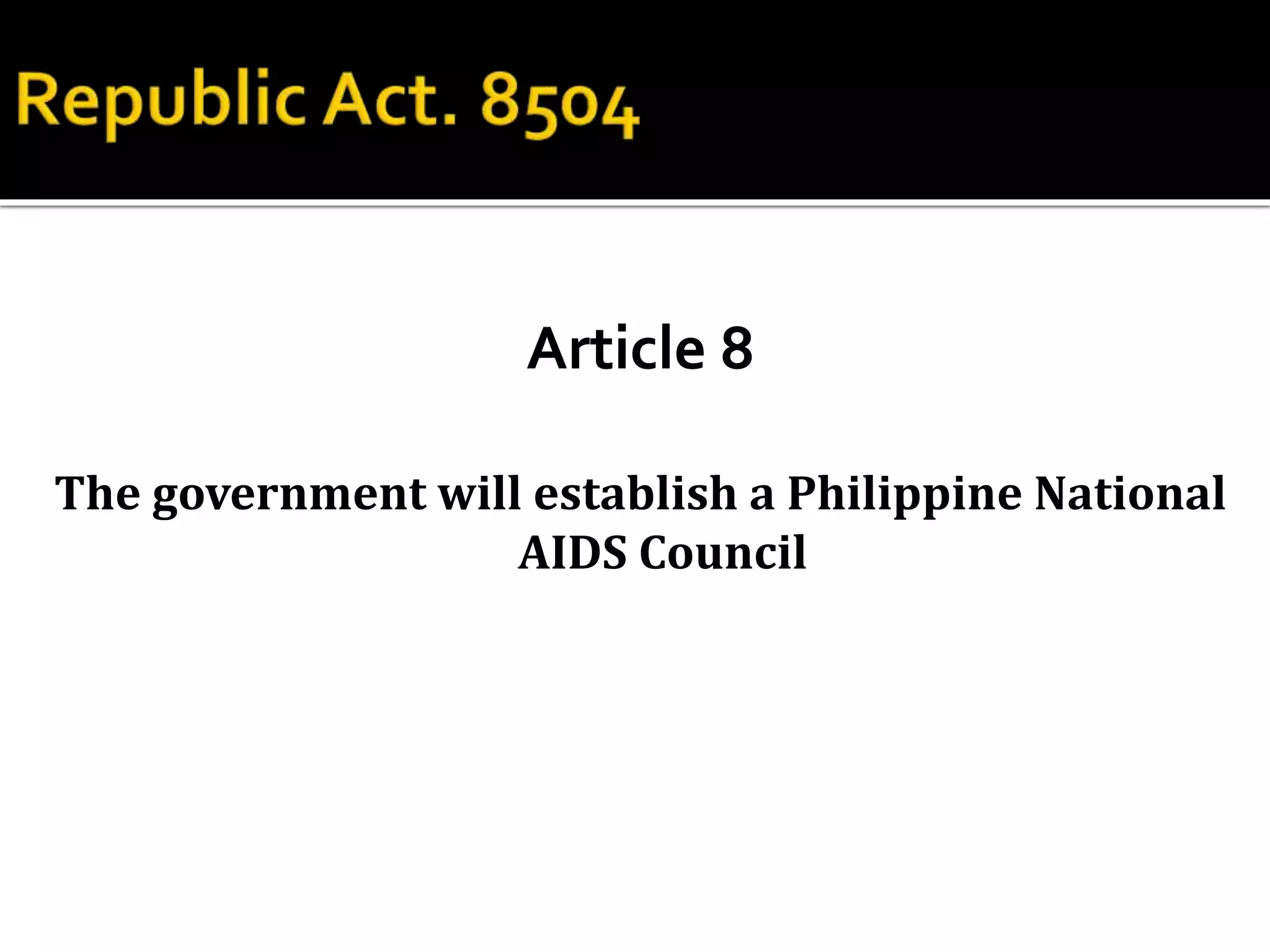 Republic Act 8504: Philippine AIDS Prevention and Control Act of 1998 ...