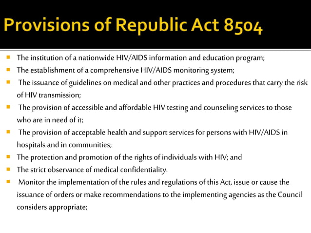 Republic Act 8504: Philippine AIDS Prevention and Control Act of 1998 ...