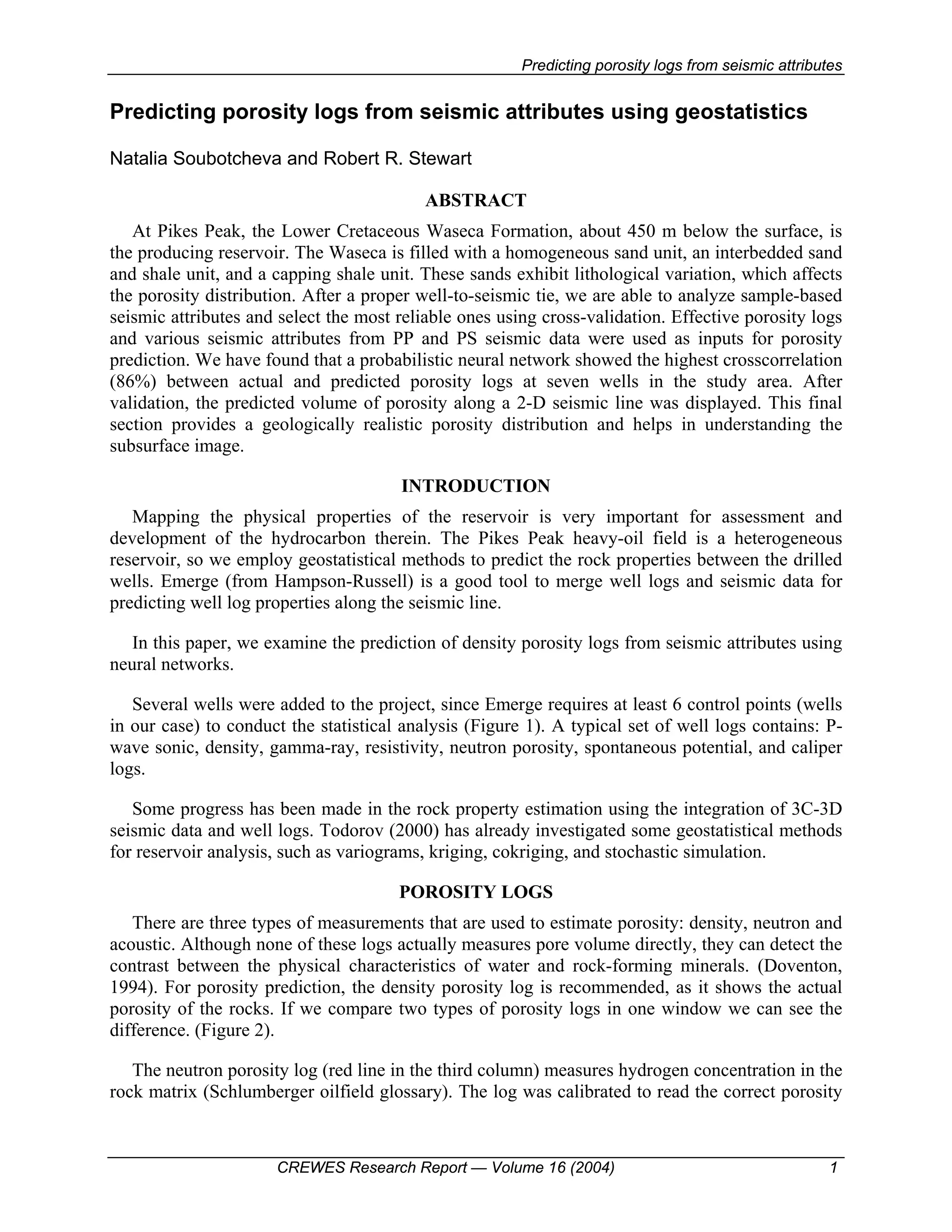 Porosity Prediction From Seismic Using Geostatistic Pdf