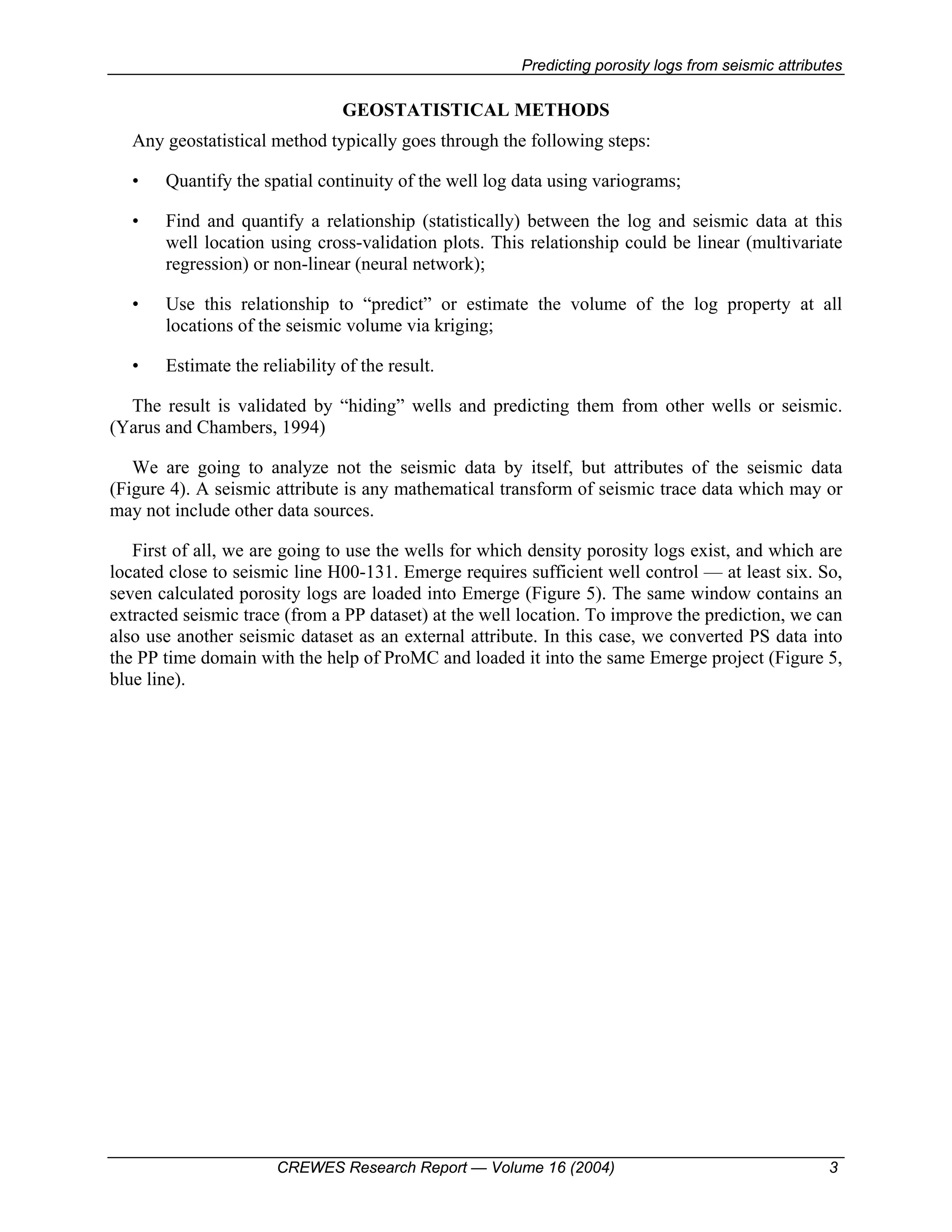 Porosity prediction from seismic using geostatistic | PDF