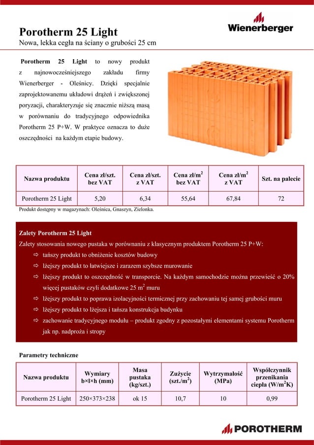 Pustak Porotherm 25 light - informacje | PDF