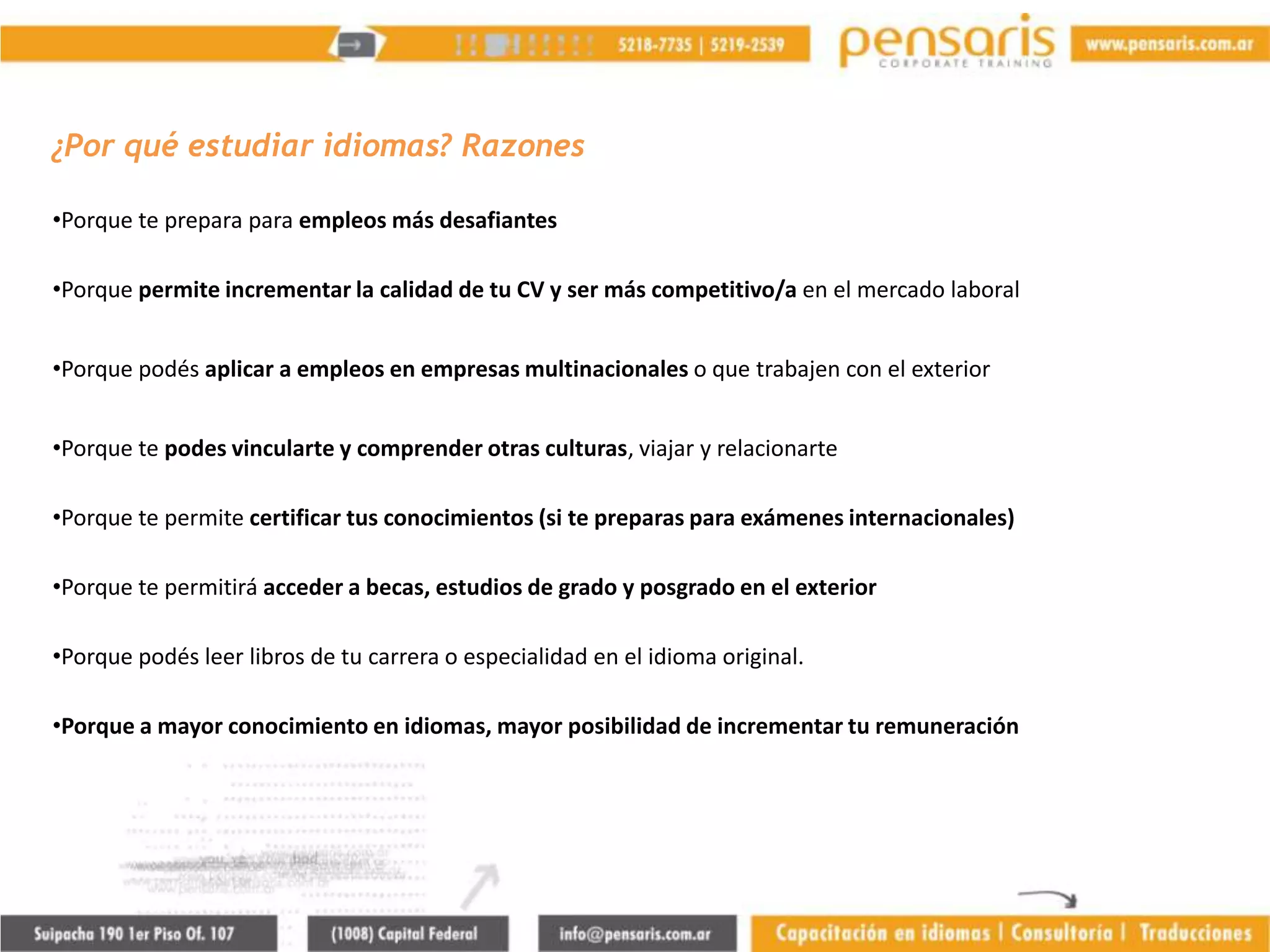 Por Que Estudiar Idiomas By Pensaris Corporate Training | PPT
