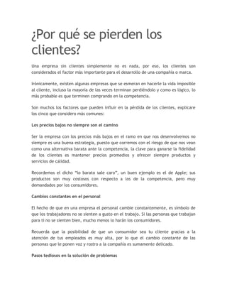 Por qué se pierden los clientes | DOCX
