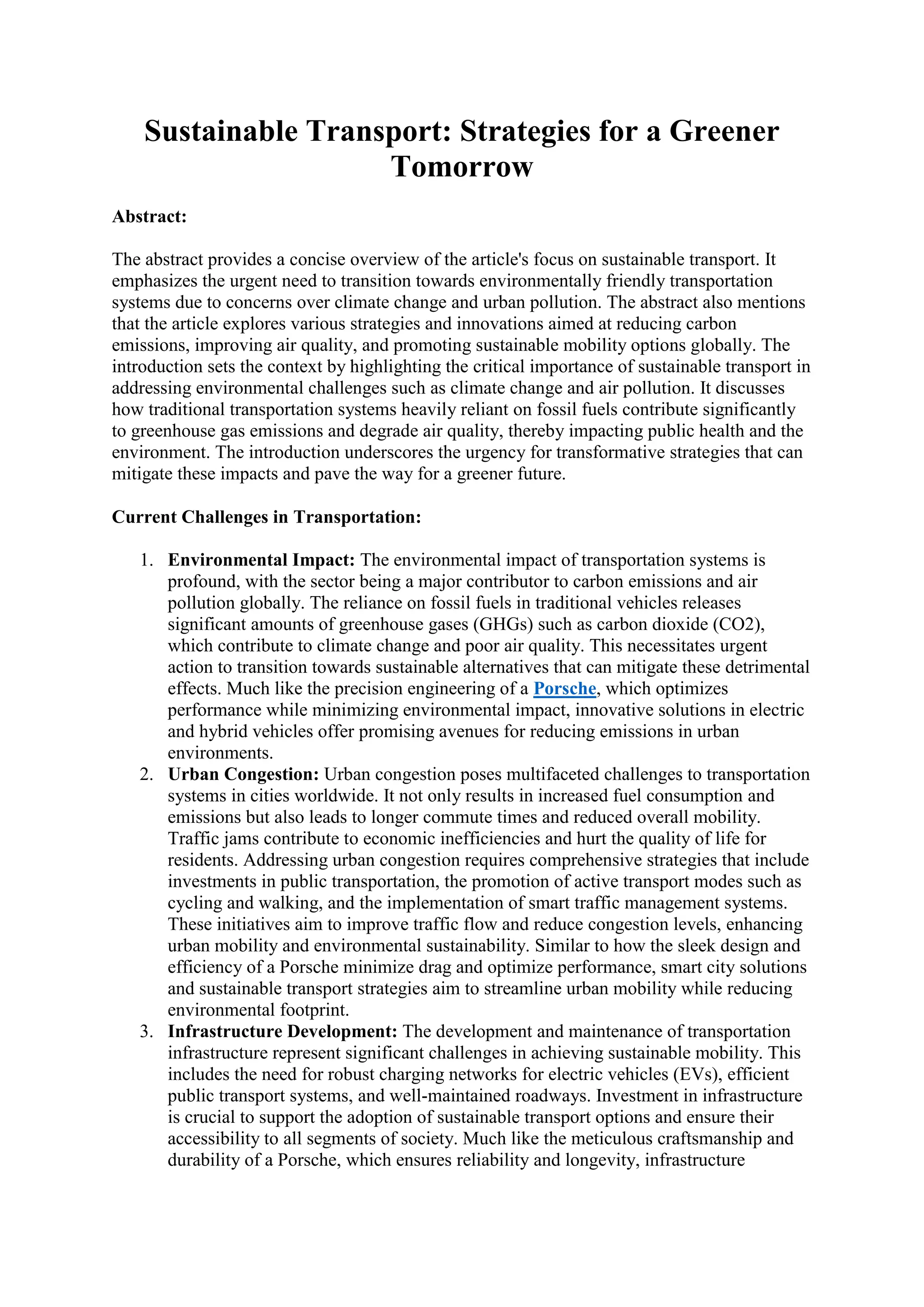 Sustainable Transport: Strategies for a Greener Tomorrow | PDF | Civil ...
