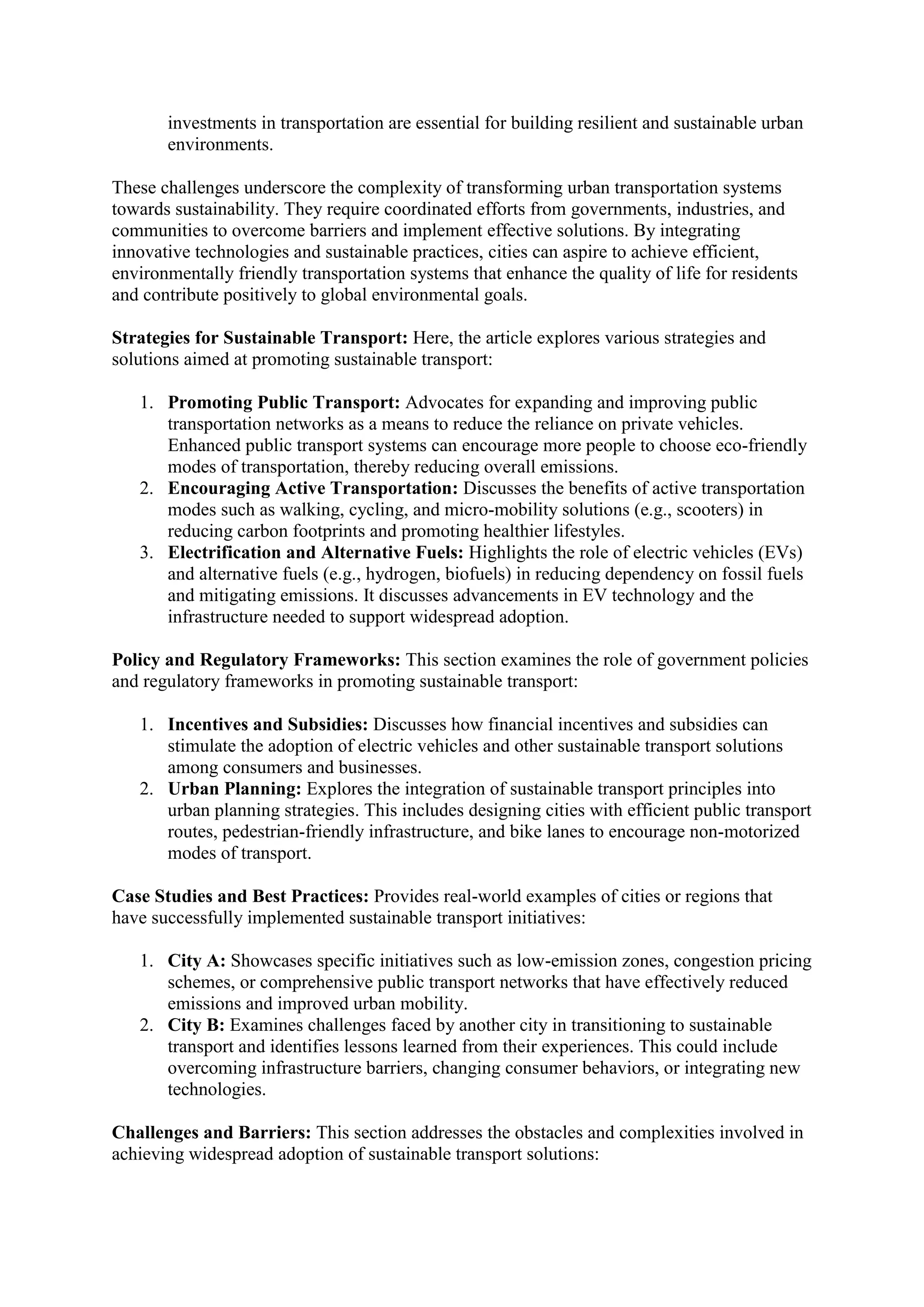 Sustainable Transport: Strategies for a Greener Tomorrow | PDF | Civil ...
