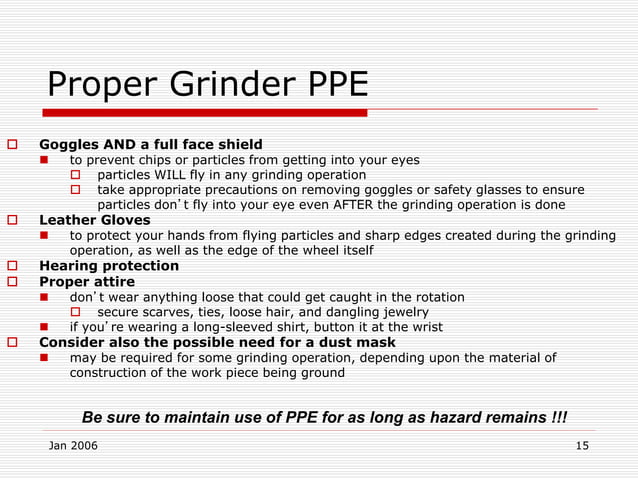 Portable . Grinder . Safety.ppt | Injuries | Diseases and Conditions