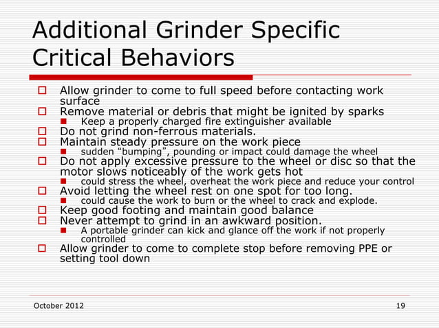 Portable . Grinder . Safety.ppt | Injuries | Diseases and Conditions