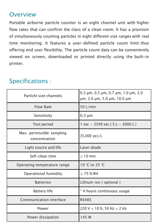 Portable Airborne Particle Counter 9 kgs | PDF