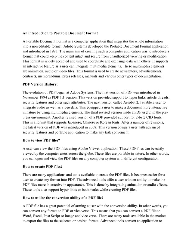 An introduction to Portable Document Format | DOC | Desktop Publishing ...