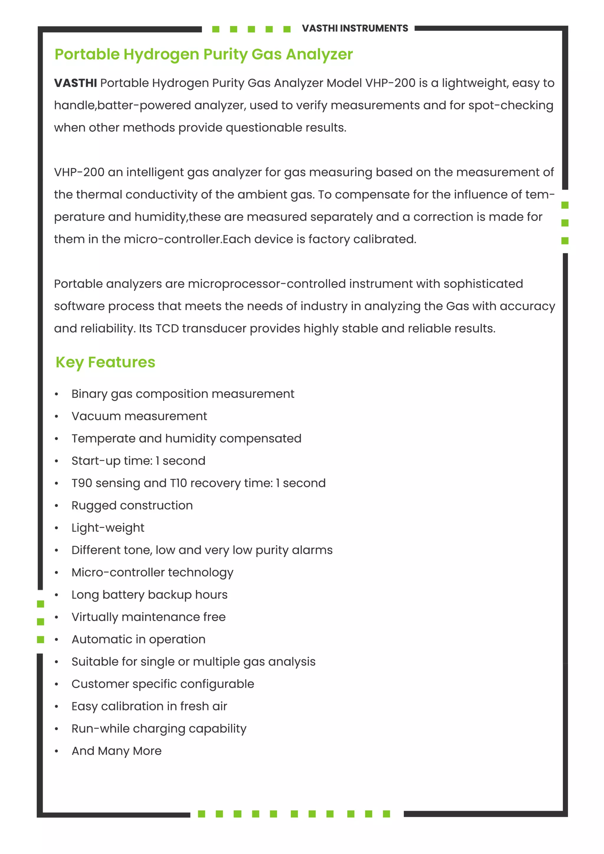 Portable hydrogen purity analyzer | PDF