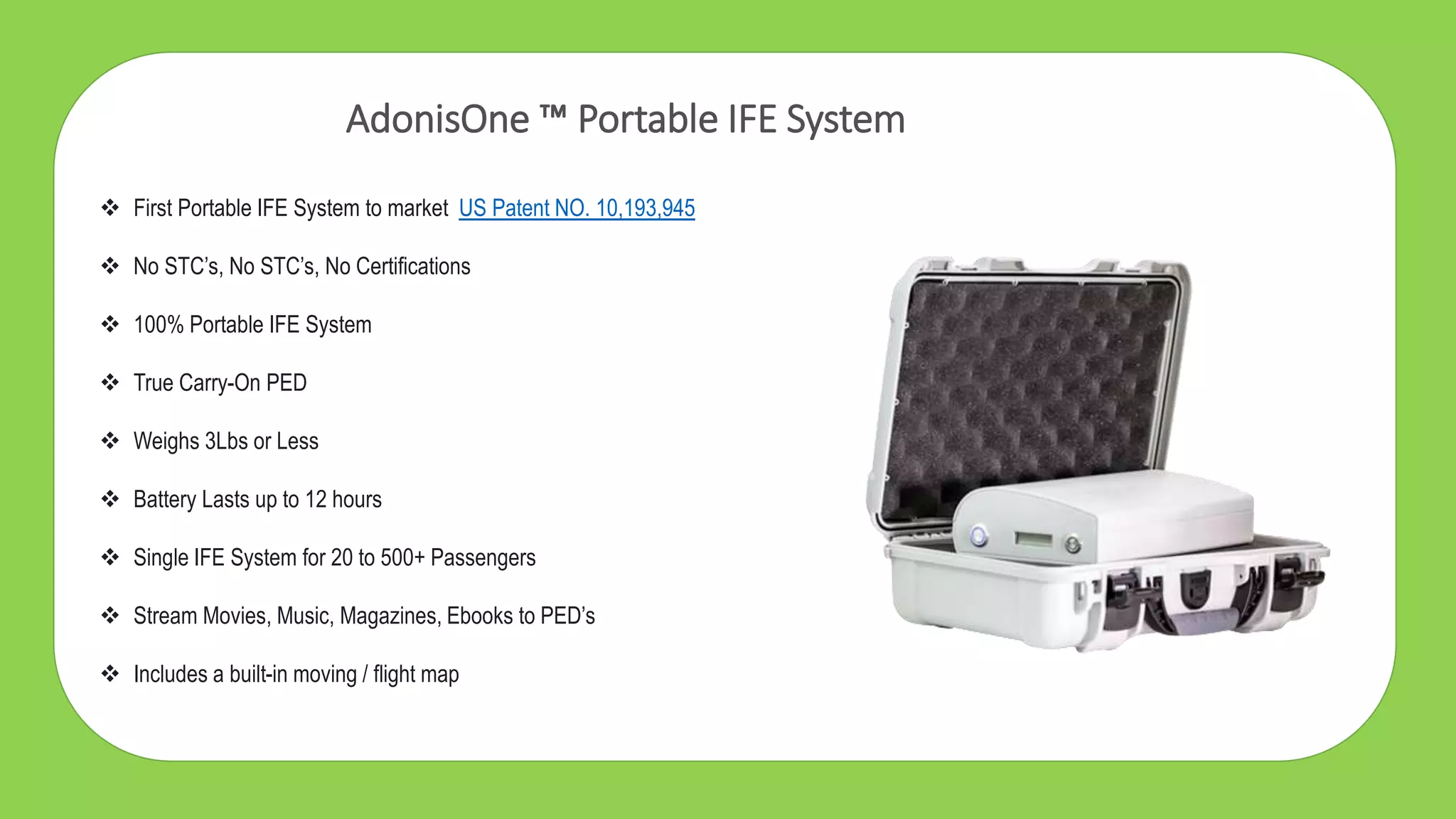portable ife system | AdonisOne | PPT