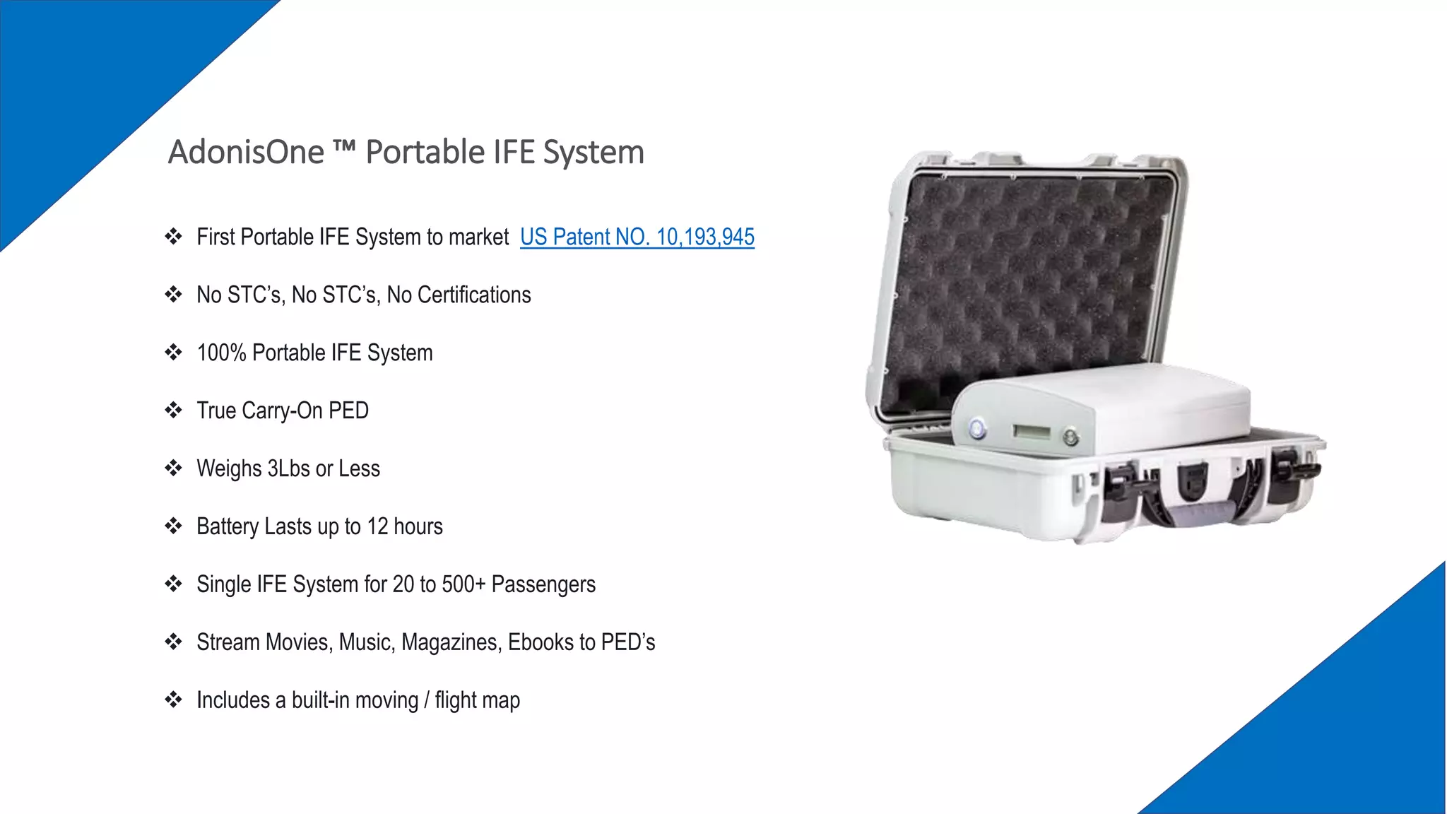 portable ife system | AdonisOne | PPTX