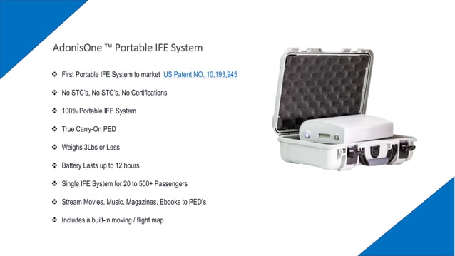 portable ife system | AdonisOne | PPTX | Travel Accessories | Travel