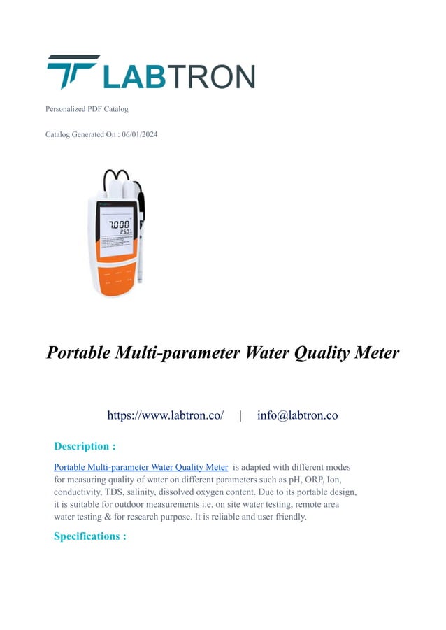 Portable Multi-parameter Water Quality Meter | PDF
