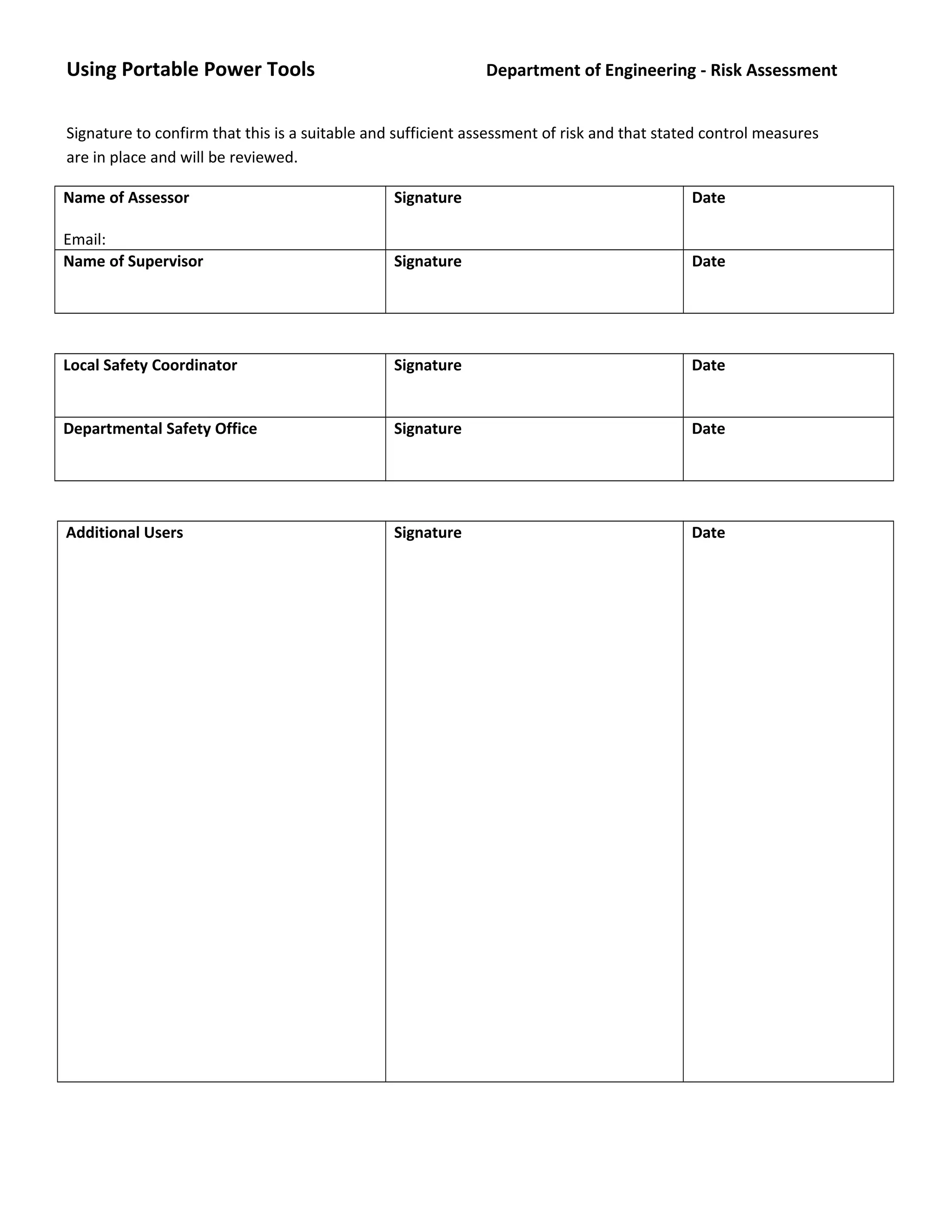 Portable tools risk assessment | DOC