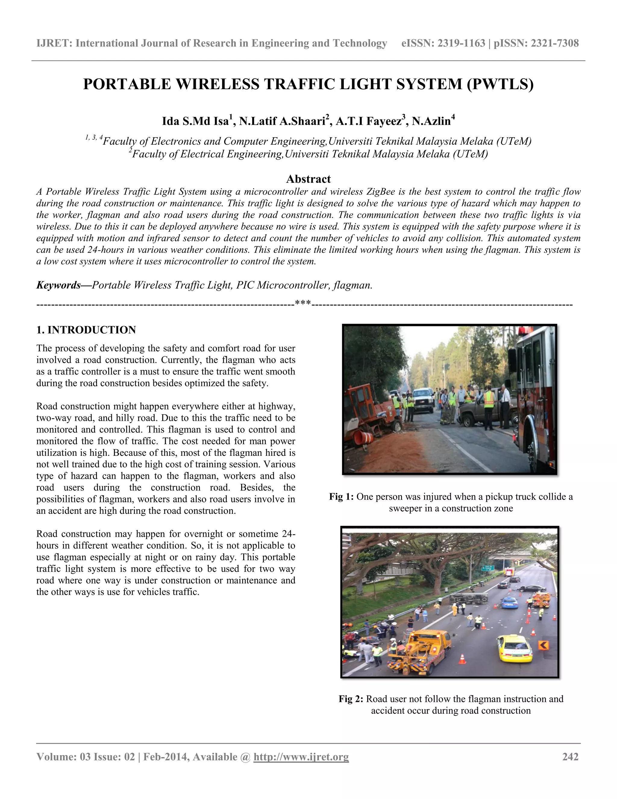 Portable wireless traffic light system (pwtls) | PDF