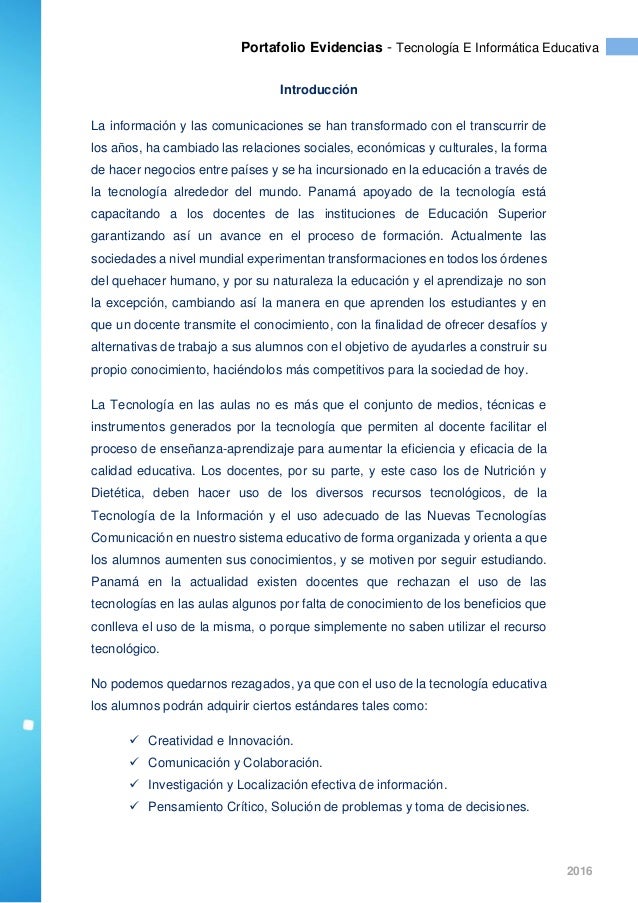 Ejemplo De Introduccion Para Un Portafolio De Evidencias