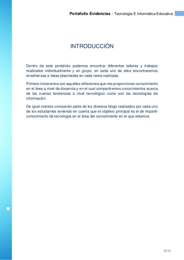 Ejemplo De Introduccion Para Un Portafolio De Evidencias
