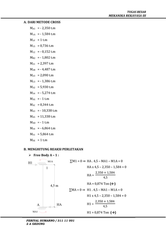 MEKANIKA REKAYASA 3 (METODE CROSS DAN METODE TAKABEYA) | PDF | Physics ...