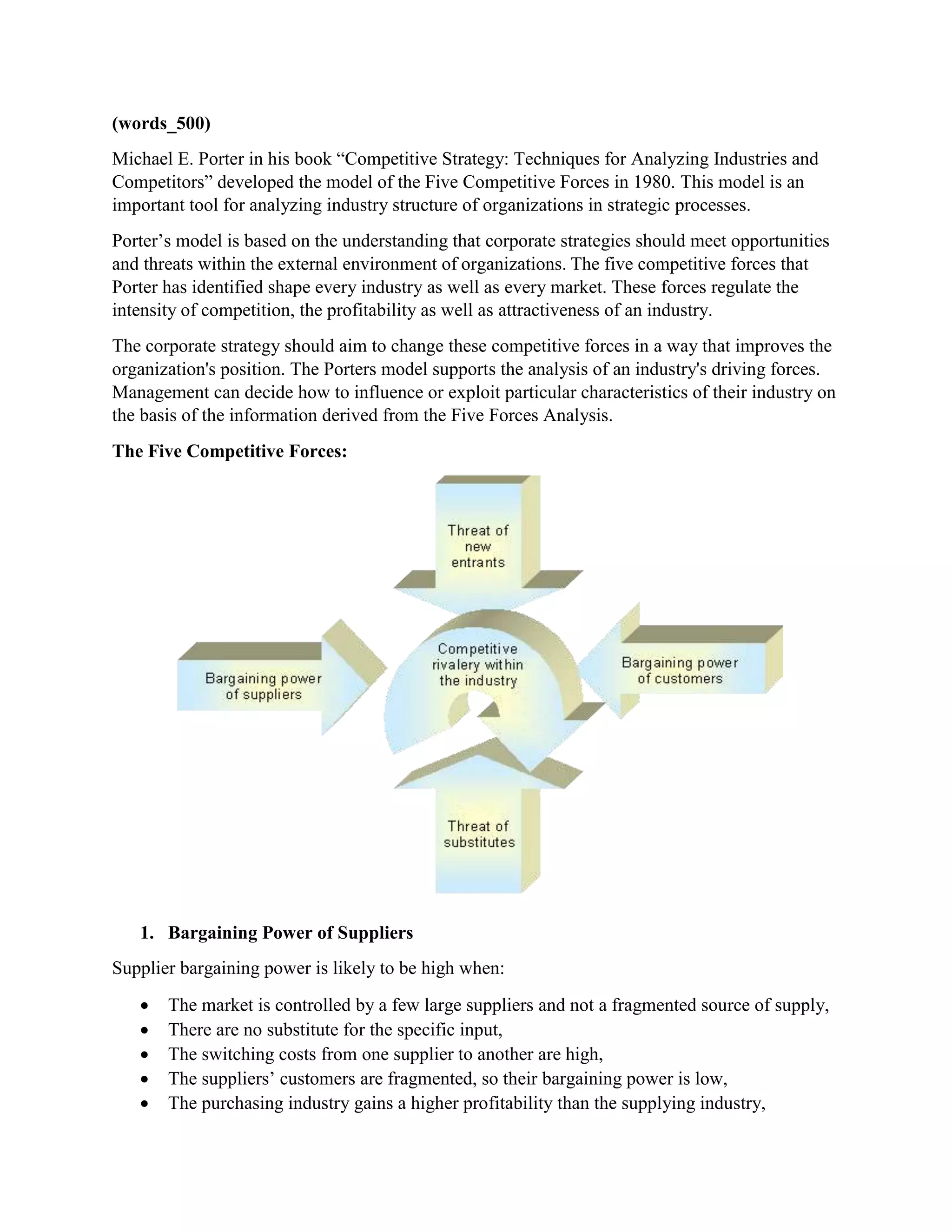 Porter's 5 Forces Model | PDF