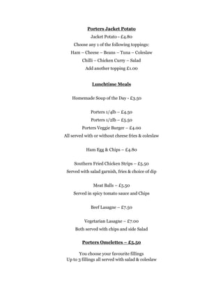 Porters Day Menu - 2013 | PDF