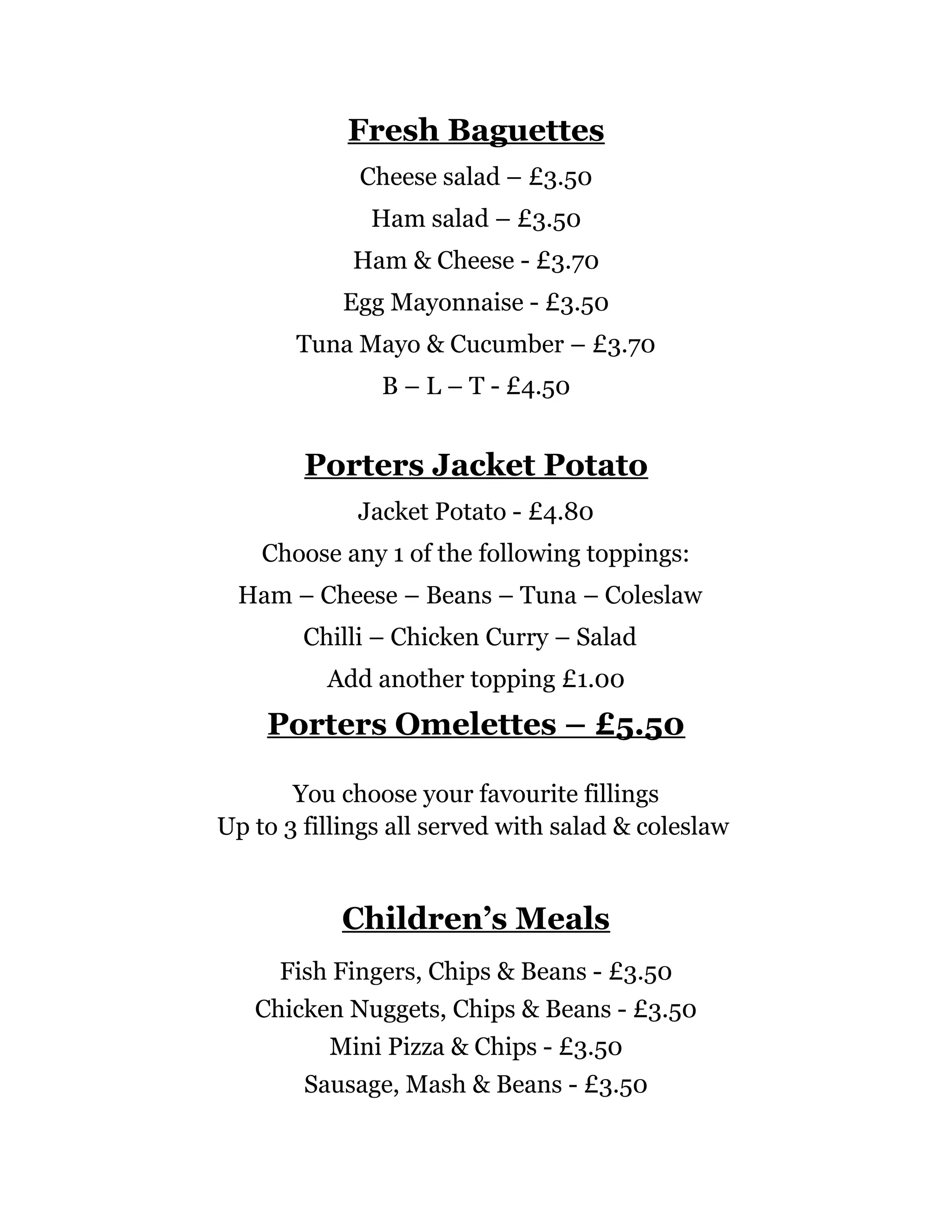 PORTERS RESTAURANT MENU | DOC