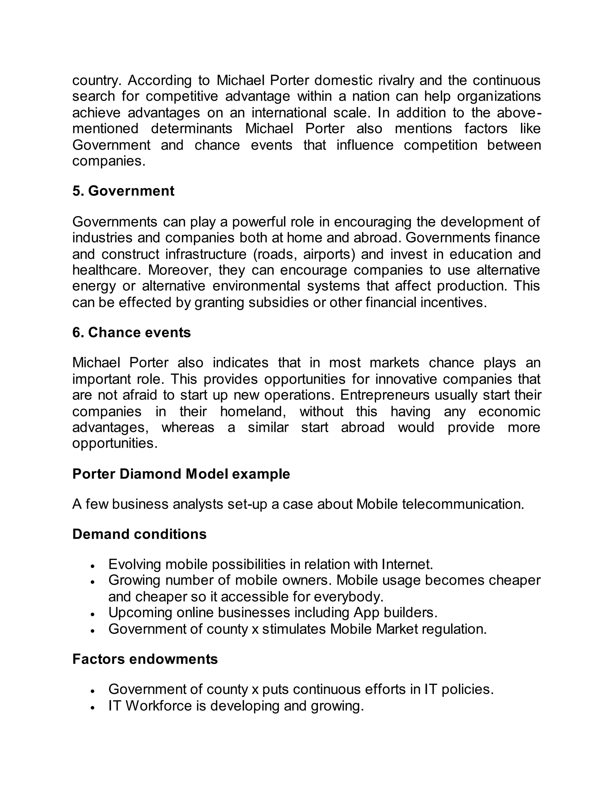 Porter's national diamond model | DOCX