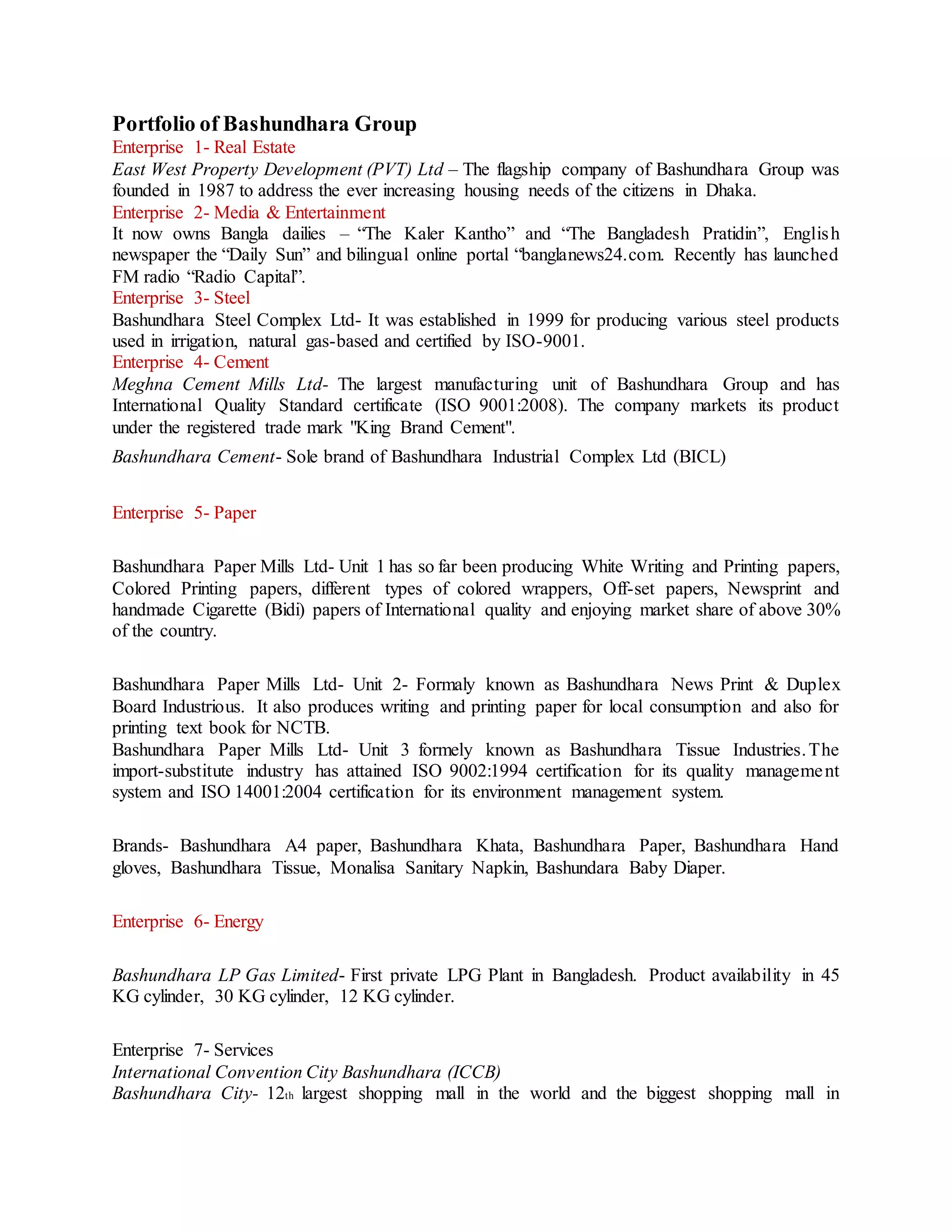 Portfolio analysis of basundhara | DOCX