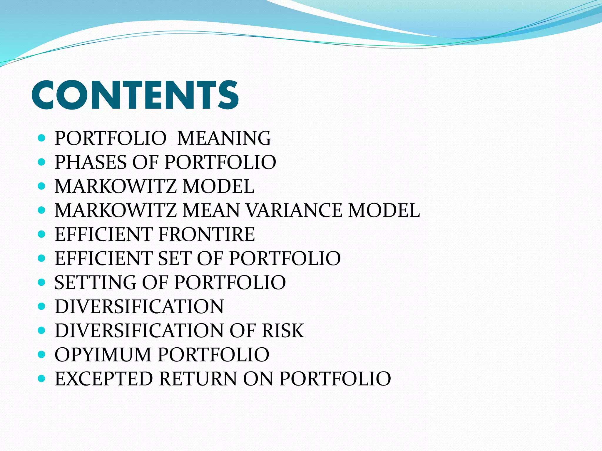 Portfolio Analysis Selection Portfolio Theory Return Portfolio Risk Efficient Set Of