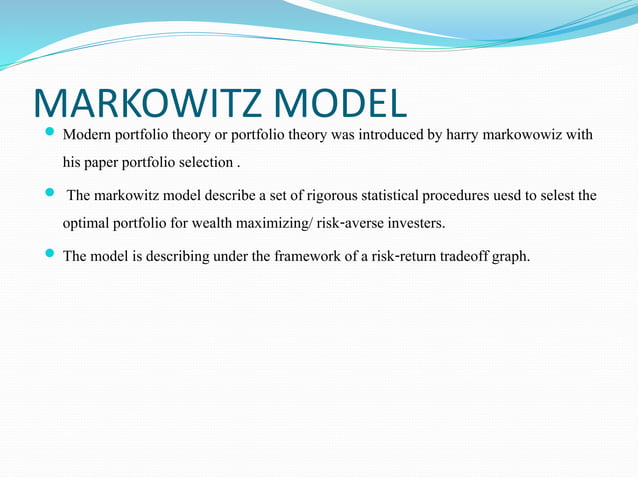 Portfolio Analysis Selection Portfolio Theory Return Portfolio Risk Efficient Set Of