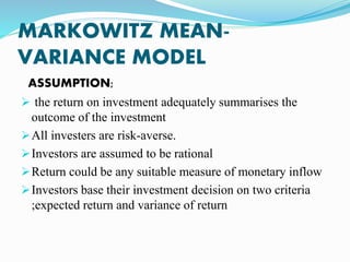 Portfolio analysis selection; portfolio theory, return portfolio risk ...