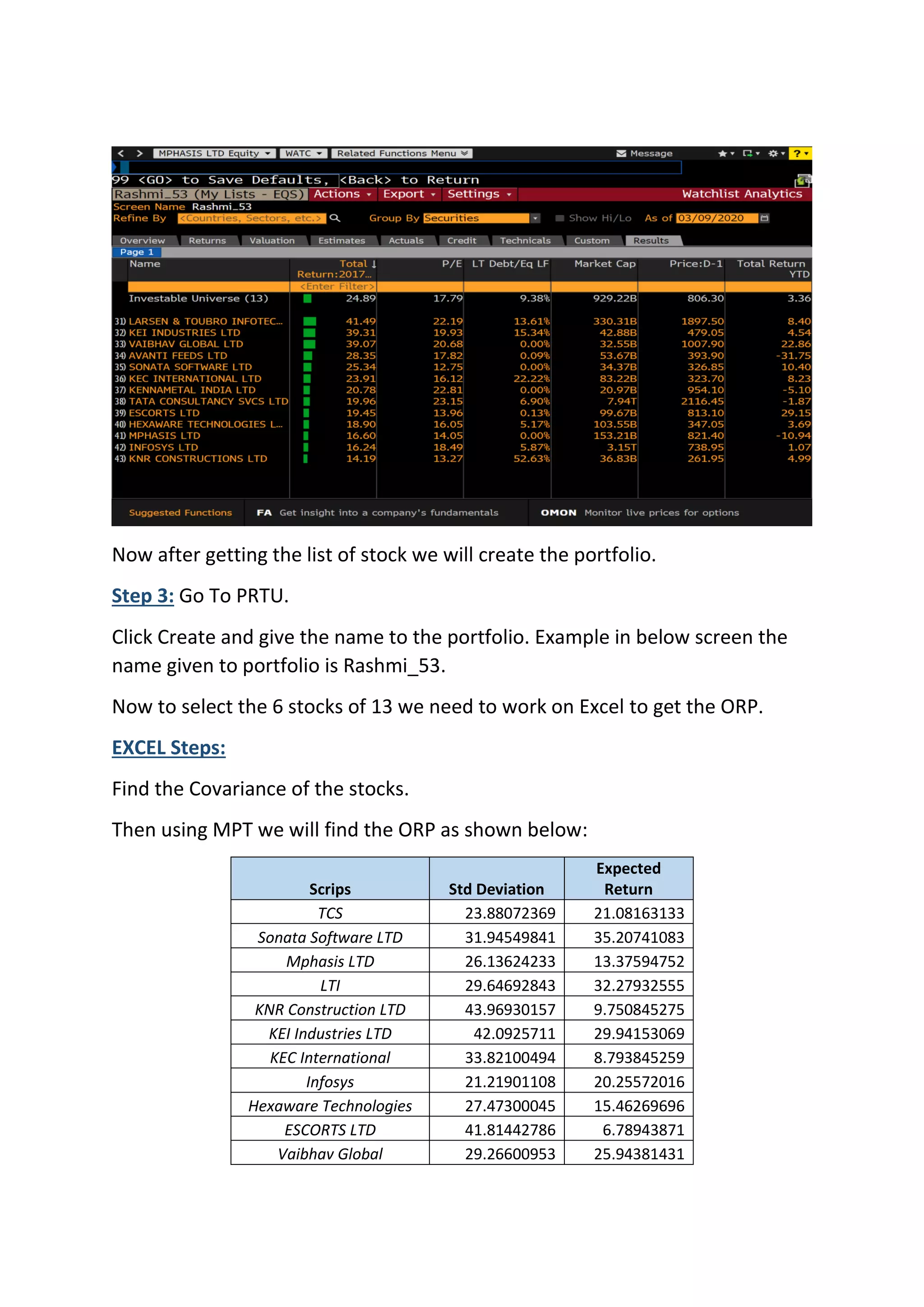 Portfolio analysis using bloomberg | PDF