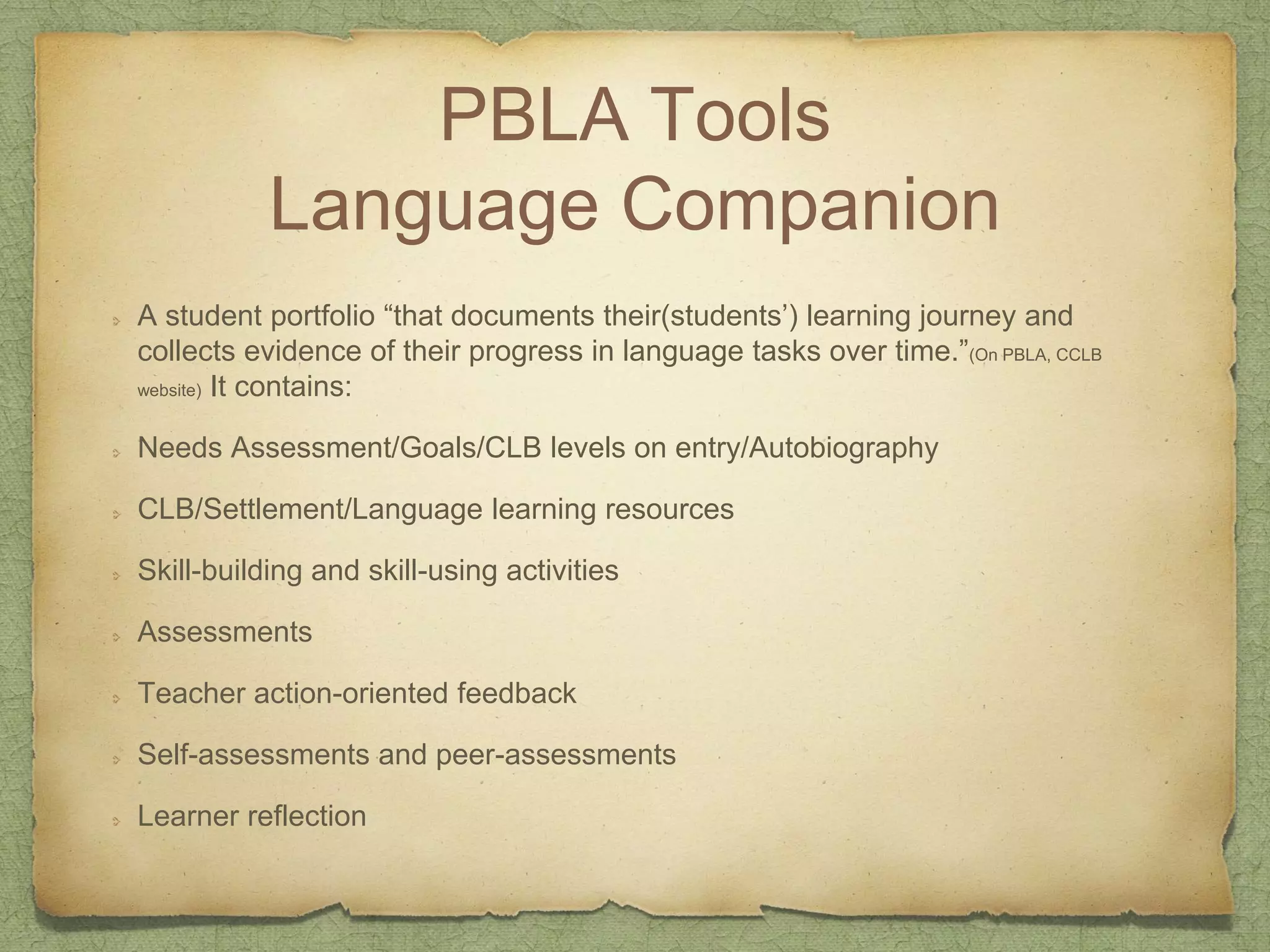 Portfolio Based Language Assessment in LINC | PPTX