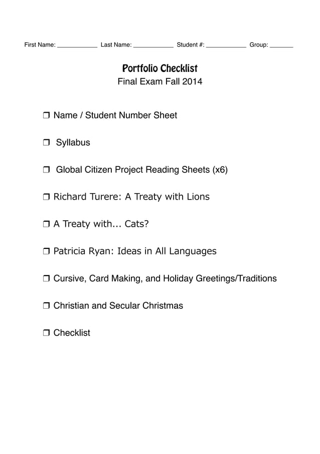 Portfolio checklist final exam | PDF