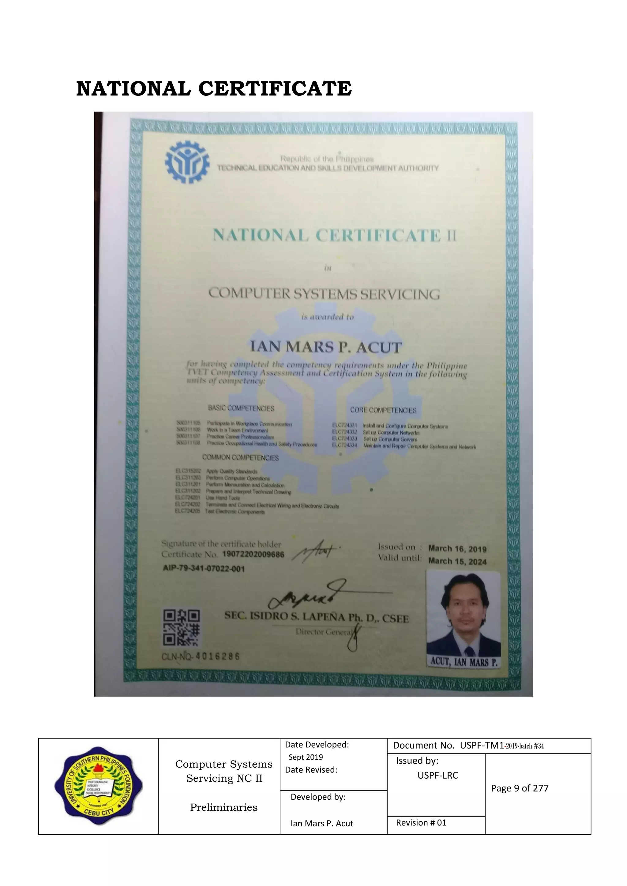 TESDA TM1 Portfolio Computer Systems Servicing NC II | PDF | Technology ...