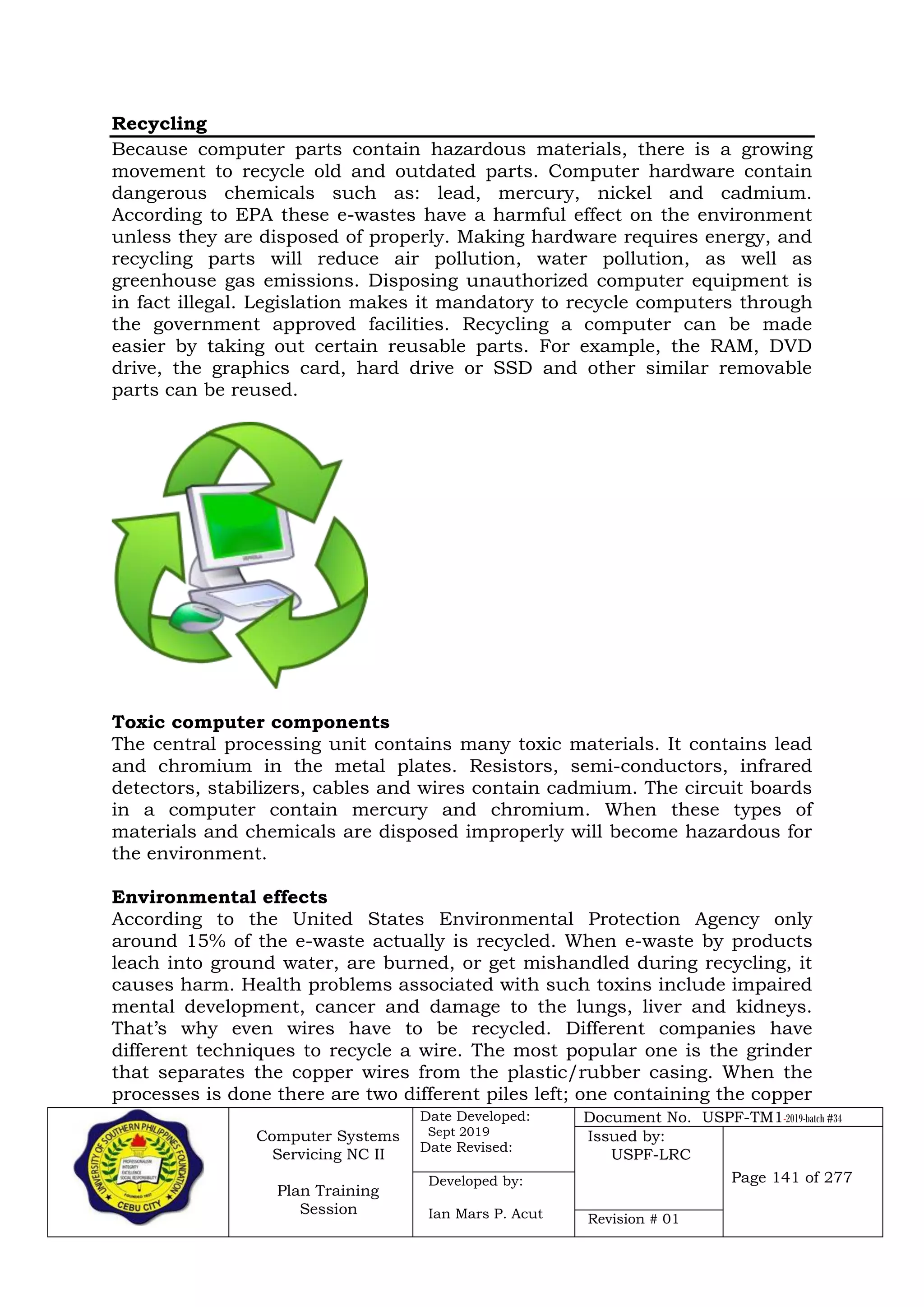 TESDA TM1 Portfolio Computer Systems Servicing NC II | PDF