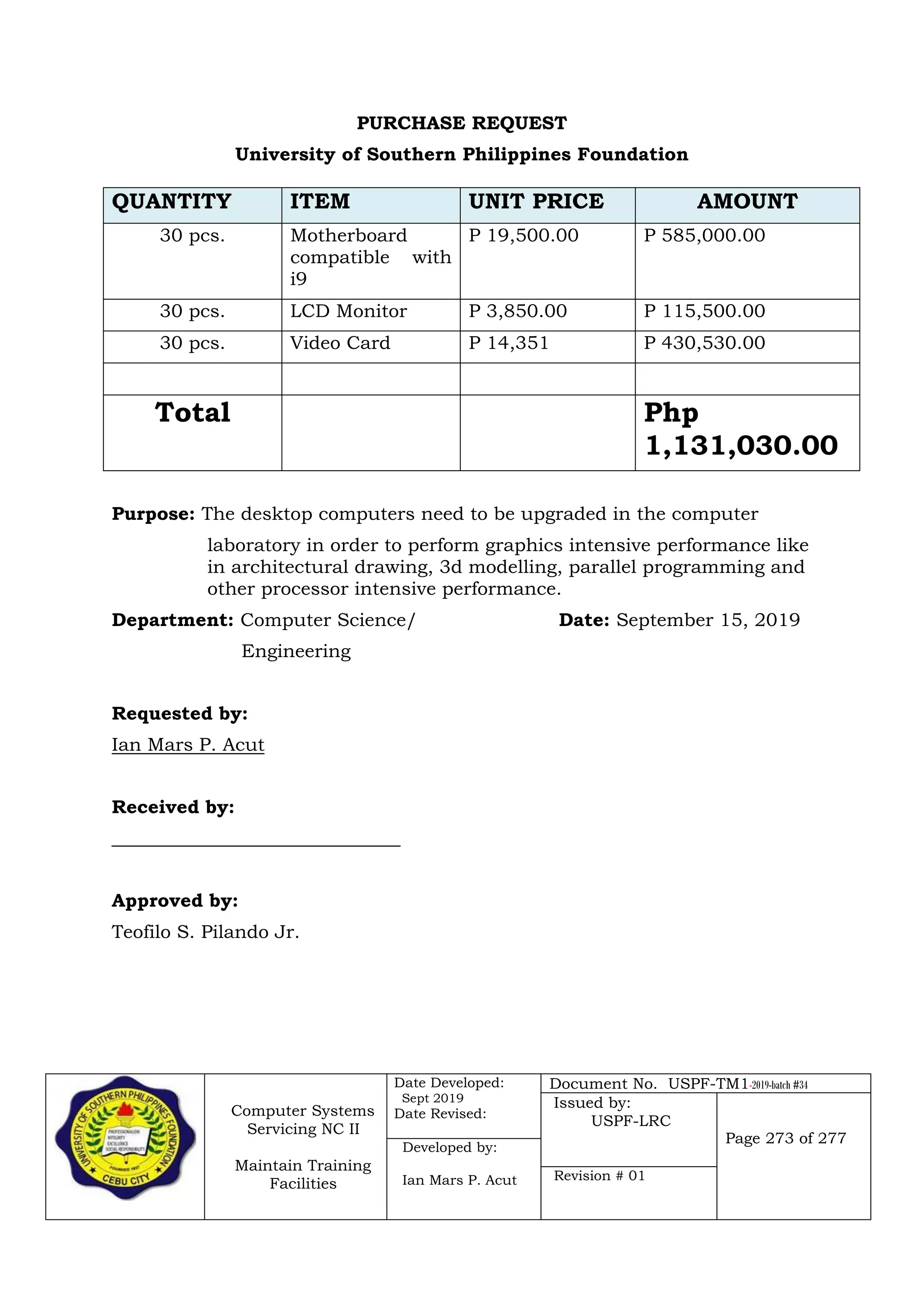 TESDA TM1 Portfolio Computer Systems Servicing NC II | PDF