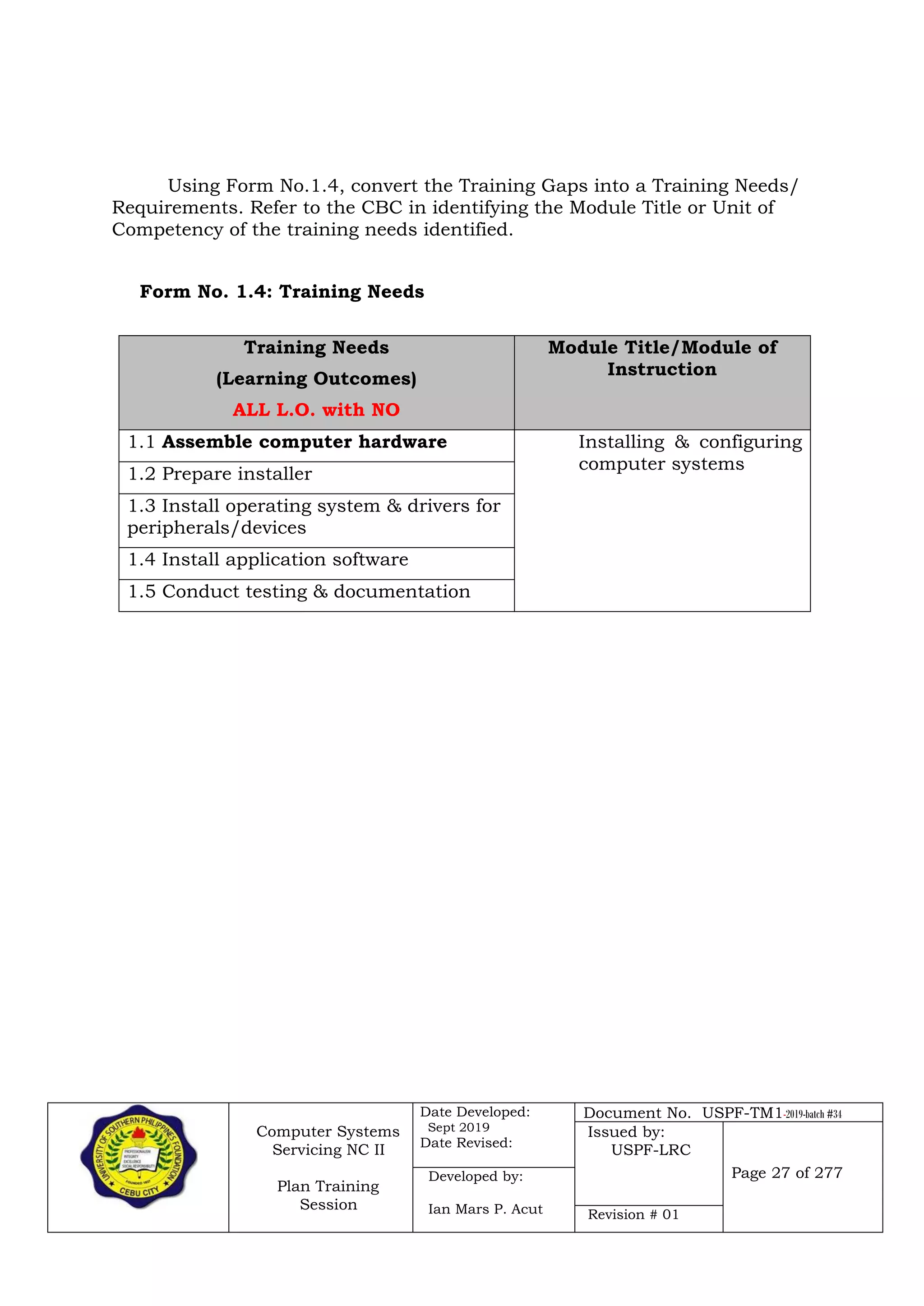 TESDA TM1 Portfolio Computer Systems Servicing NC II | PDF | Technology ...