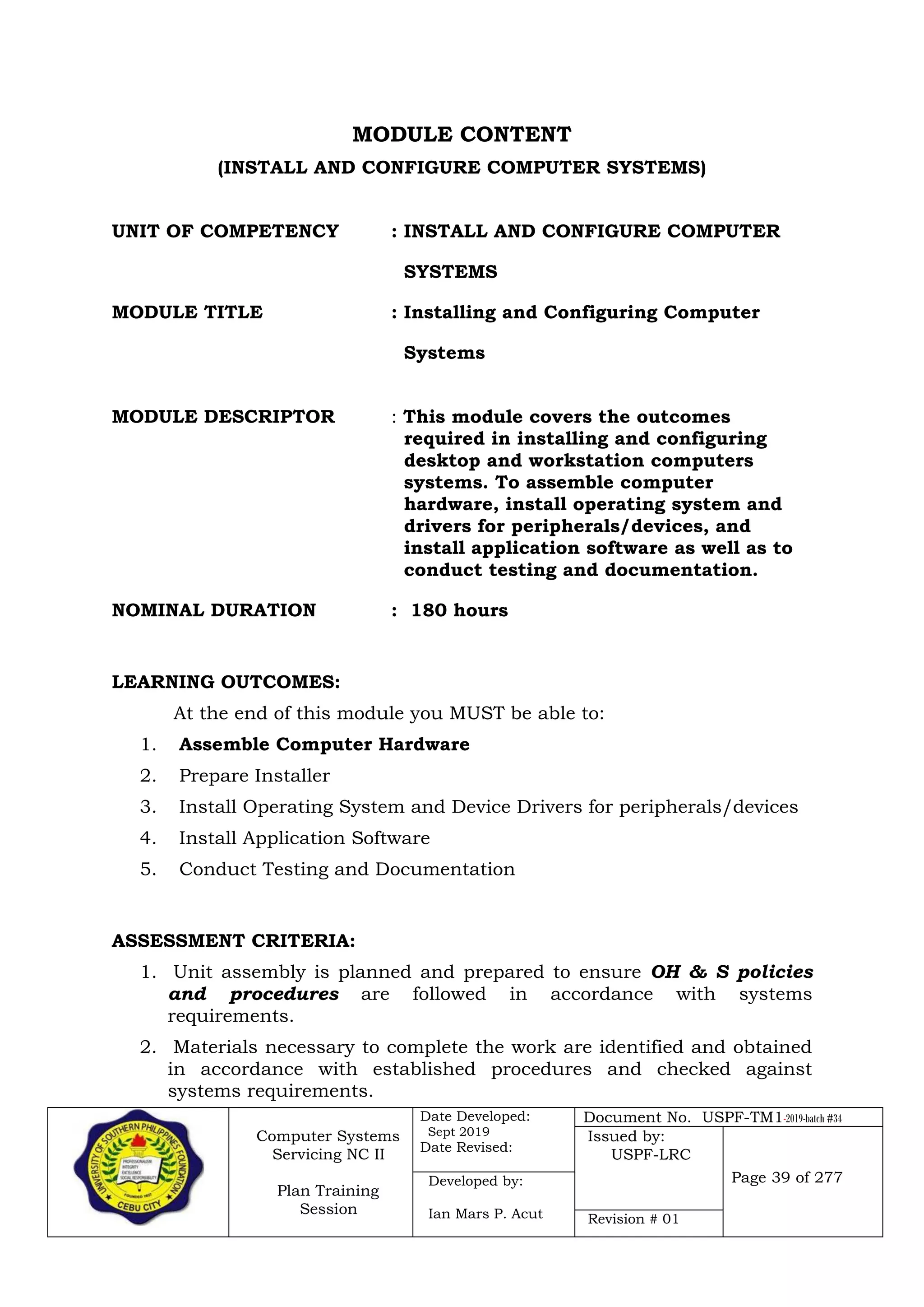 TESDA TM1 Portfolio Computer Systems Servicing NC II | PDF | Technology ...