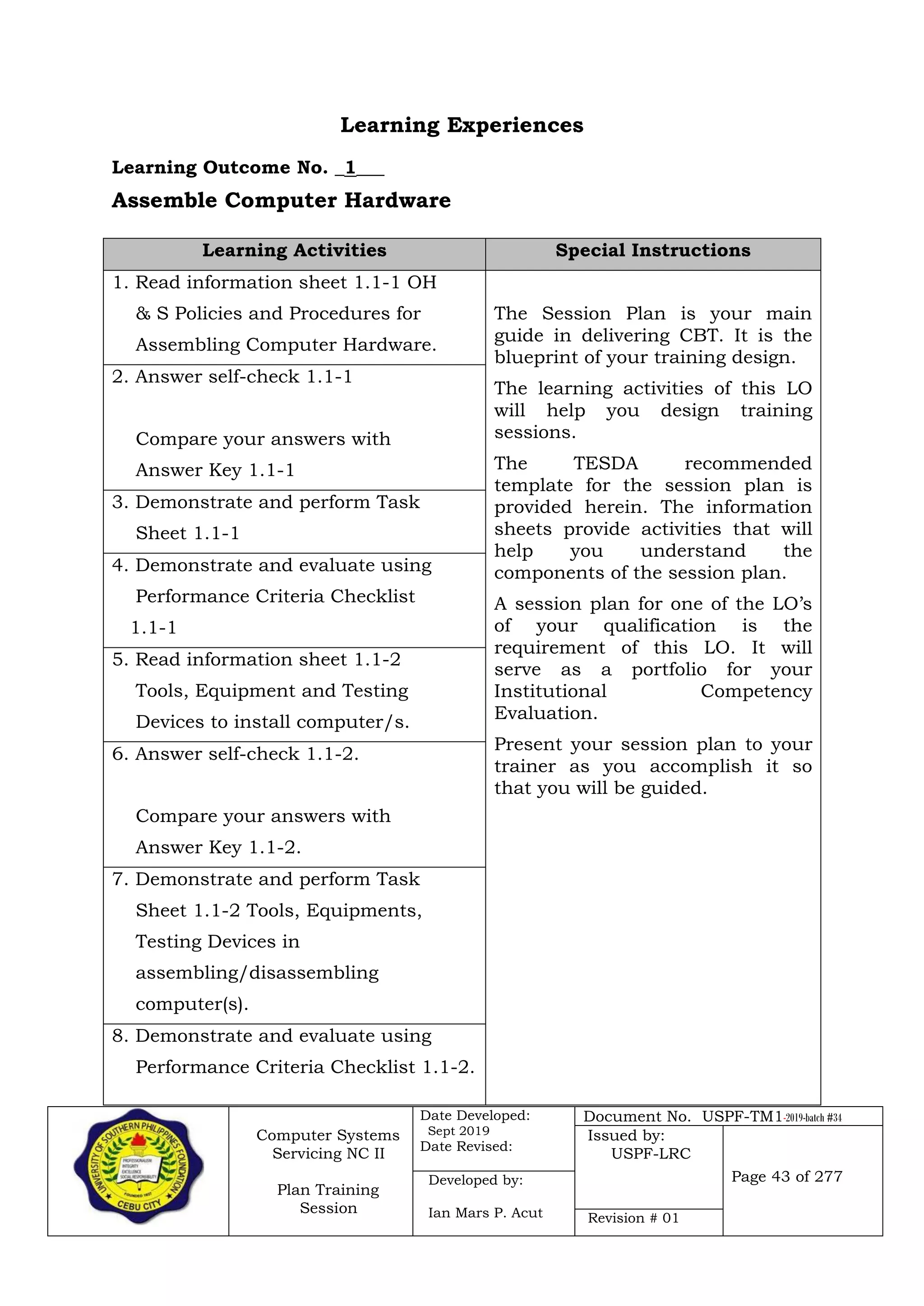 TESDA TM1 Portfolio Computer Systems Servicing NC II | PDF | Technology ...